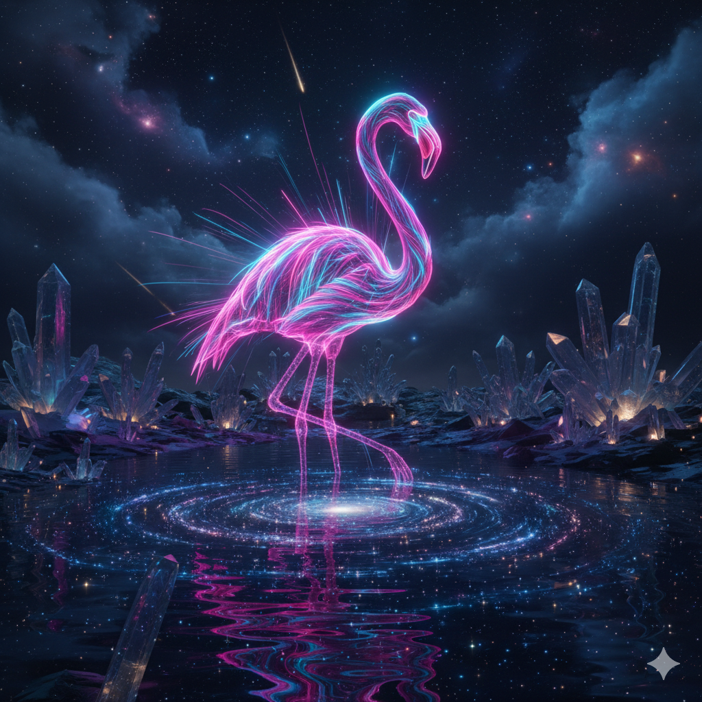 Generating a Neon Flamingo Observing Themselves in a Fishbowl ...
